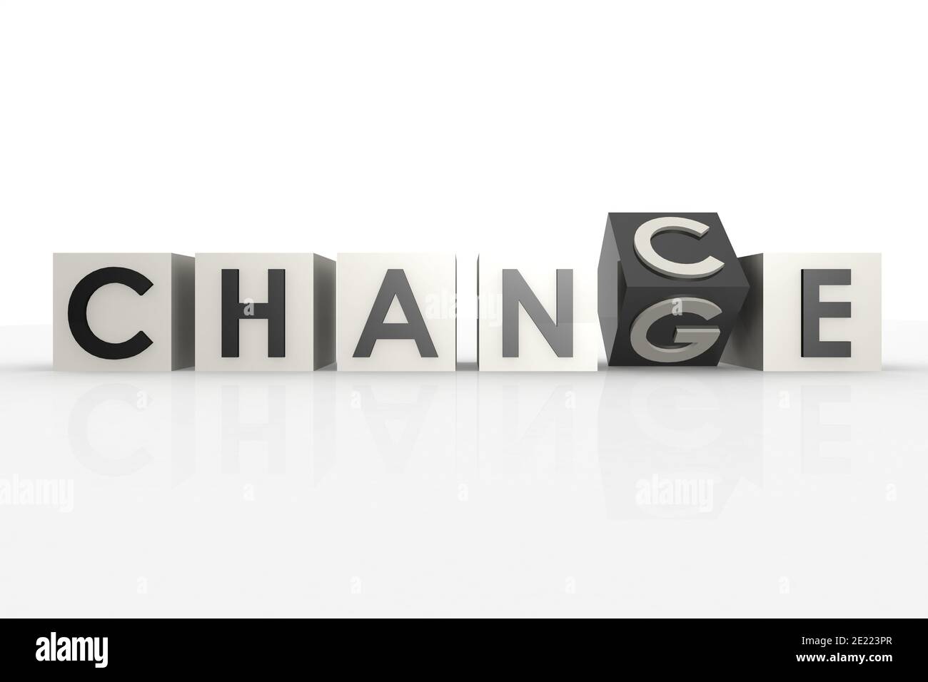 3D rendering of a change text turning into a chance on a white ...