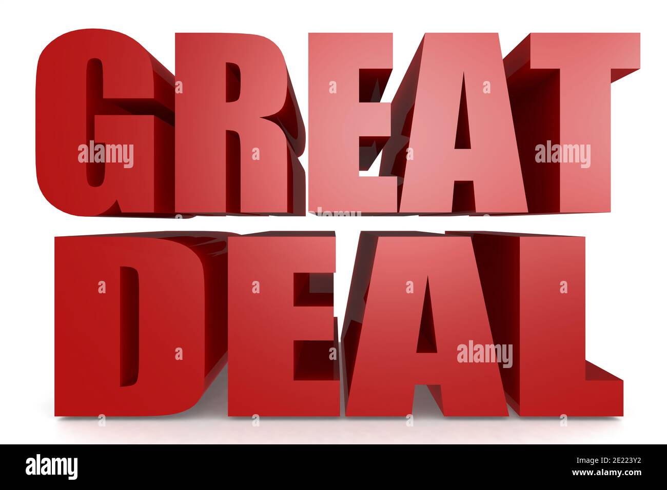 3D rendering of red great deal words isolated on a white background ...