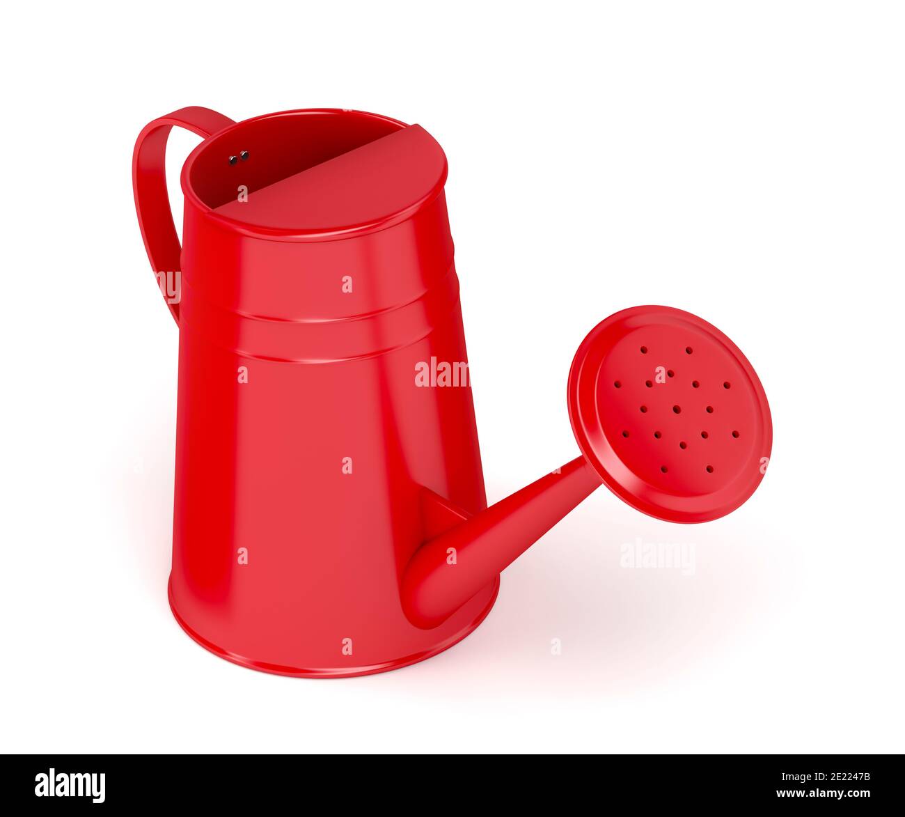 Red watering can on white background Stock Photo - Alamy