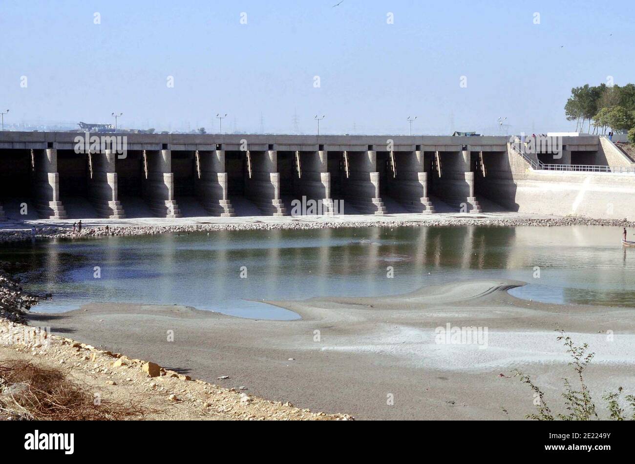 Dried bed of dam indicating for high risks of shortage of water in ...