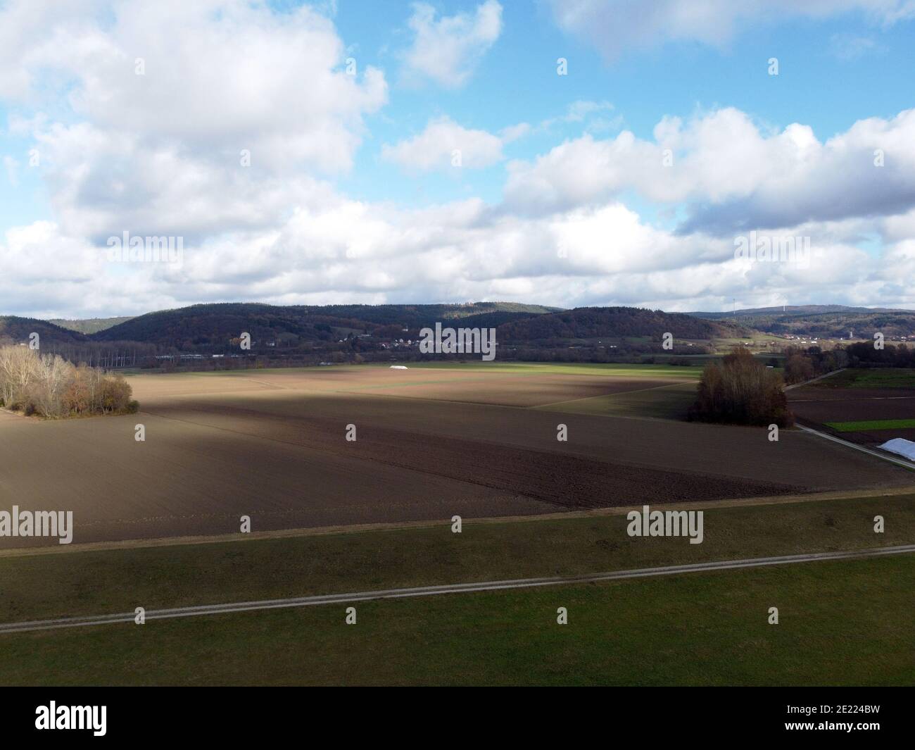 Aerial photos of a field in winter landscape on a sunny cold day Stock ...