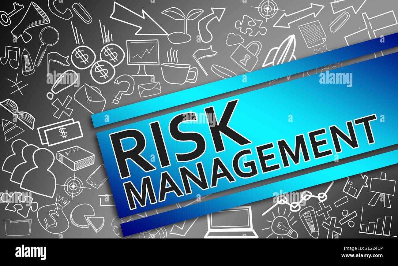 3D rendering of a risk management concept with creative icon drawings ...