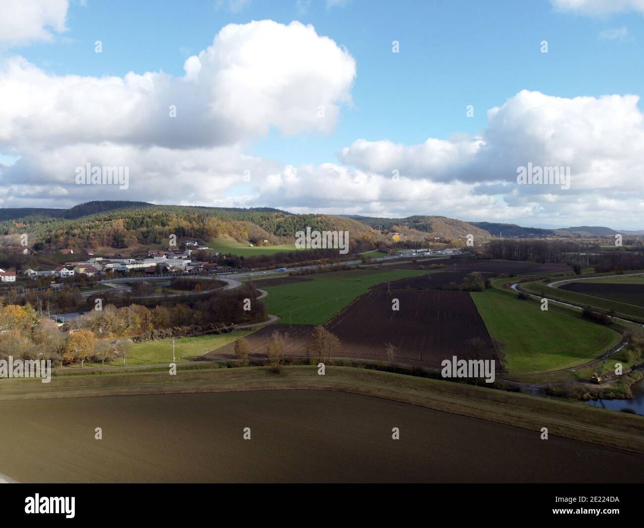 Aerial photos of a field in winter landscape on a sunny cold day Stock ...