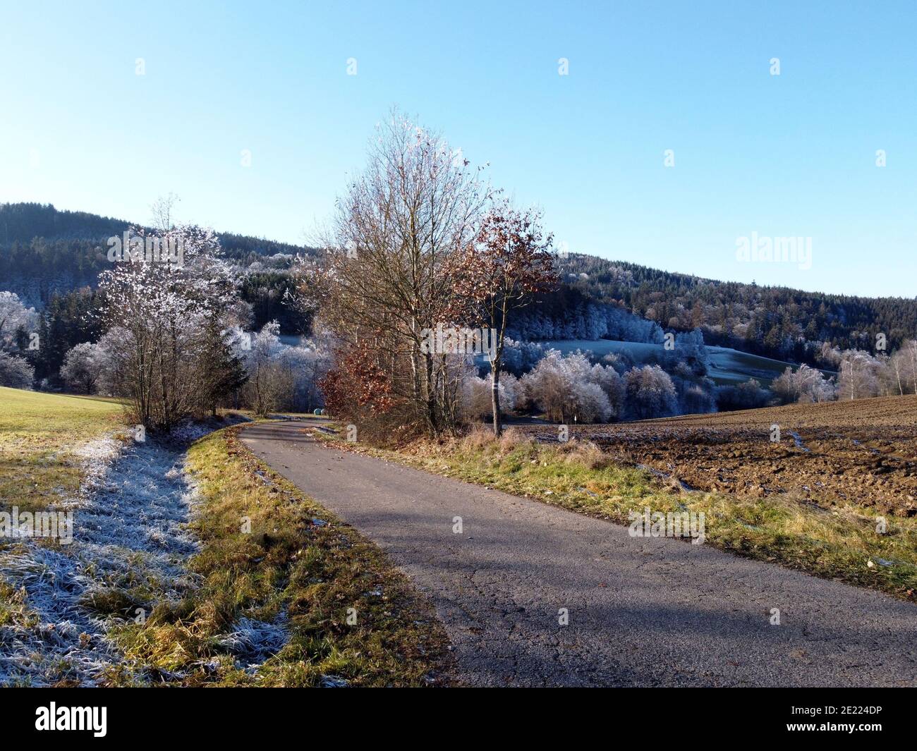 Aerial photos of a field in winter landscape on a sunny cold day Stock ...