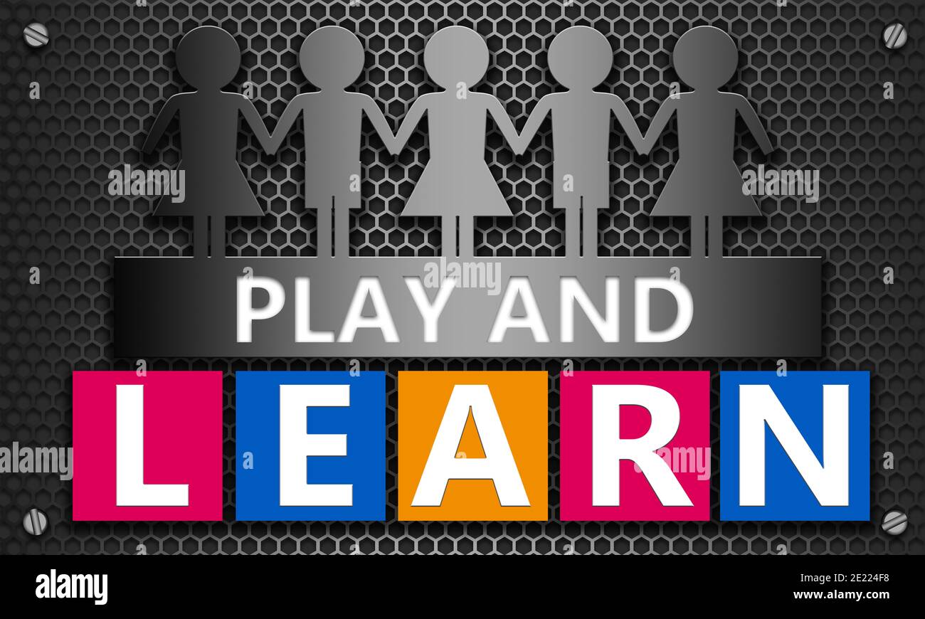 3D rendering of a play and learn concept on mesh hexagon background ...