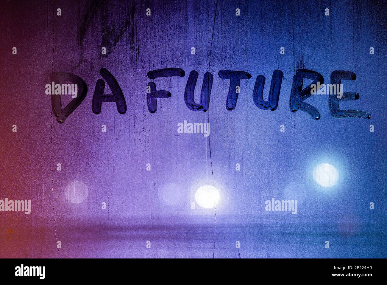 words da future handwritten on night foggy window glass surface Stock ...