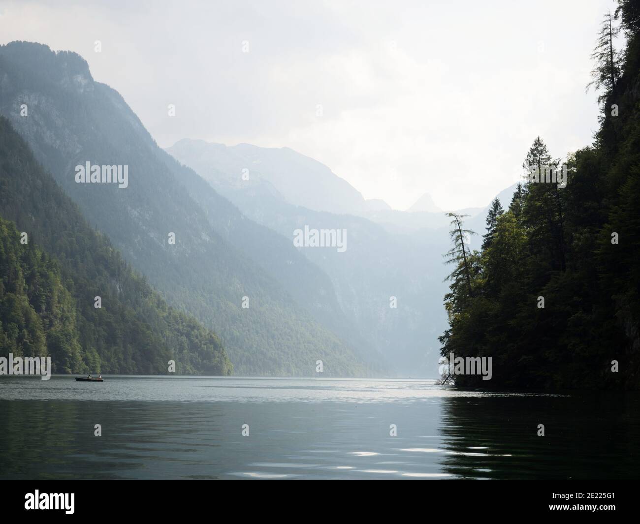 Panorama view of alpine mountain lake Konigssee Koenigssee King Schonau ...