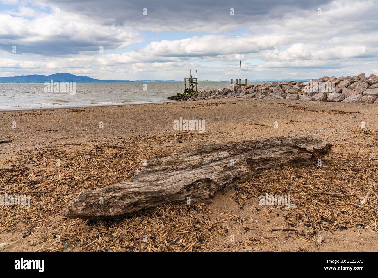 Driftwood on the West Beach in Silloth, Cumbria, England, UK Stock ...