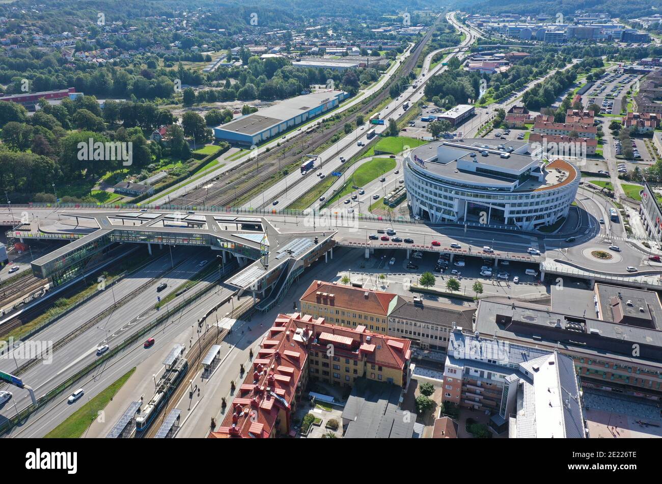 MÖLNDAL, SWEDEN- 26 AUGUST 2019: Mölndals station and the house on the ...