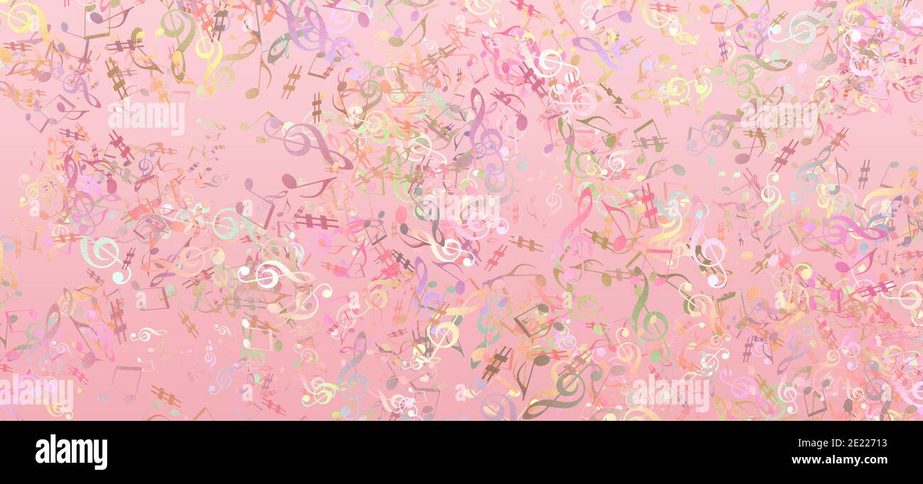Illustration of colorful musical notations on a pink background Stock ...
