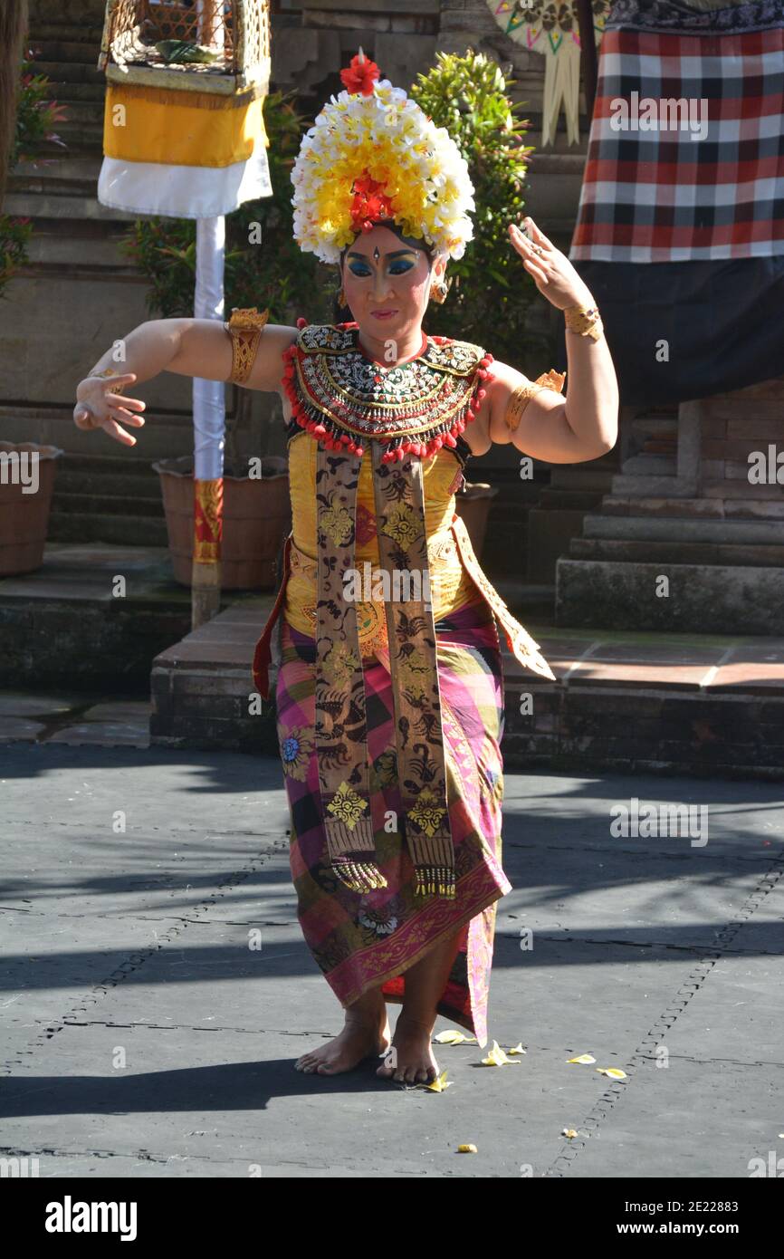 Balinese locals performing Barong, a mythical lion-like creature at a ...