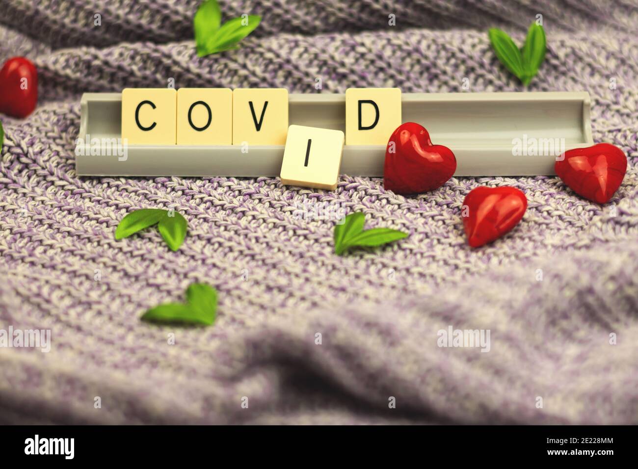 Valentine's Day 2021 concept composition with red heart and word COVID ...
