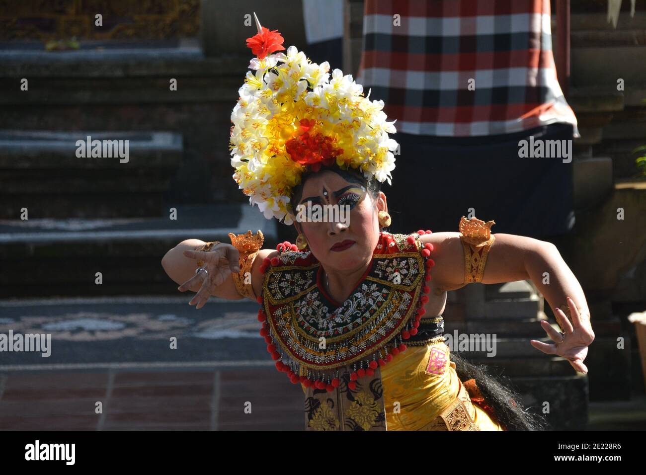 Balinese locals performing Barong, a mythical lion-like creature at a ...