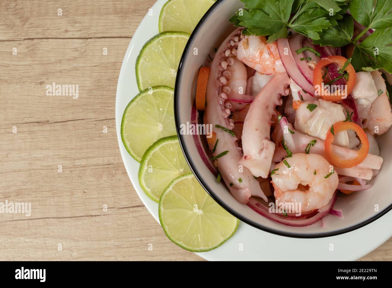 Typical Peruvian food. Served in a white bowl. Top view Stock Photo - Alamy