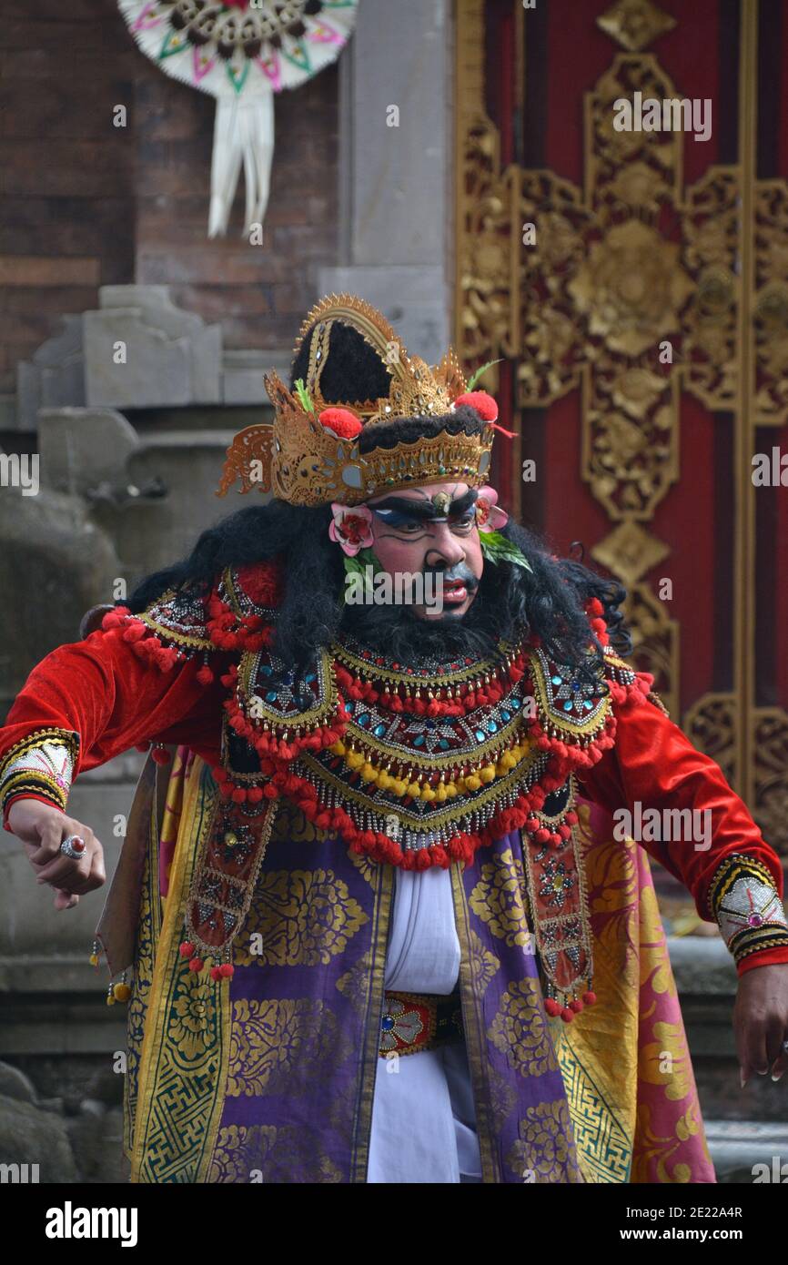 Balinese locals performing Barong, a mythical lion-like creature at a ...