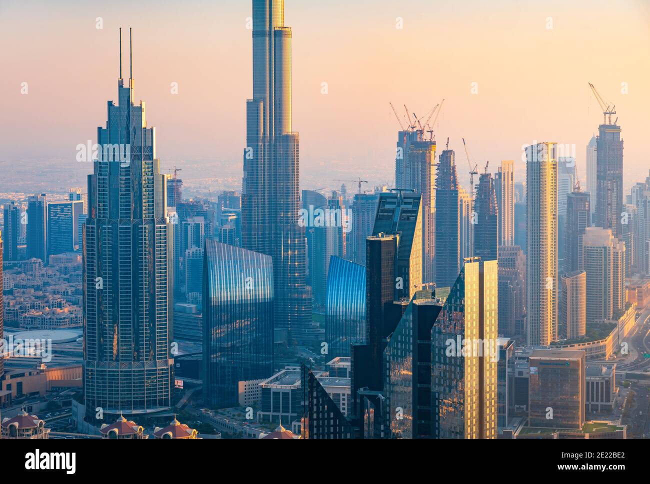 Dubai downtown cityscape hih angle view view at sunset. United Arab ...