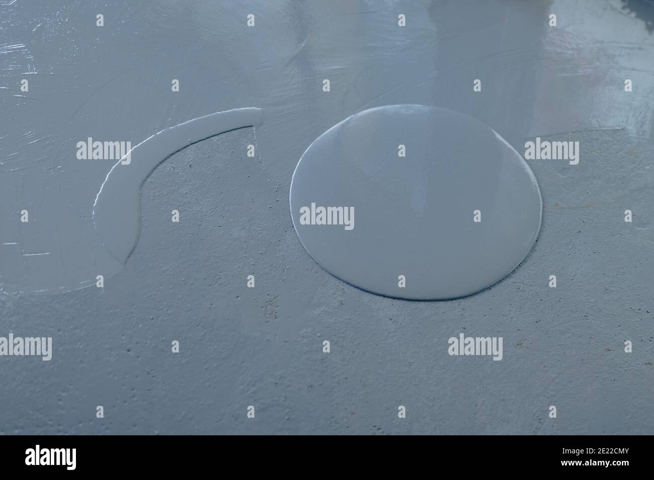 Epoxy resin floor preparation first layer inside the building Stock ...