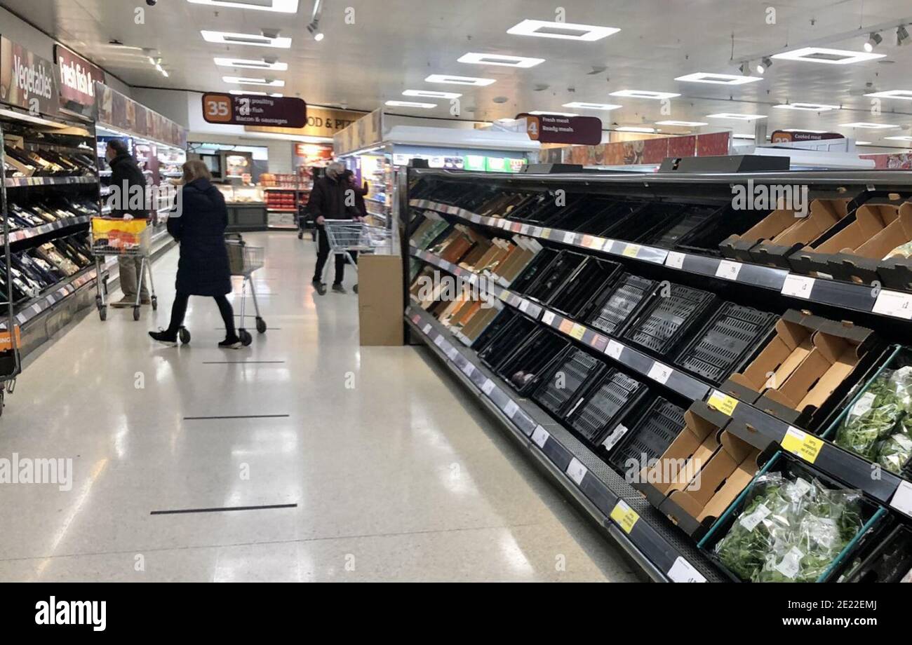 Depleted shelves in Sainsbury???s at the Forestside shopping centre in ...
