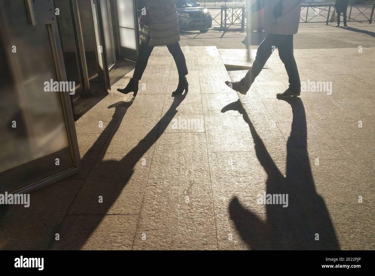 People walk down the street Passengers in a hurry in the subway. Men ...