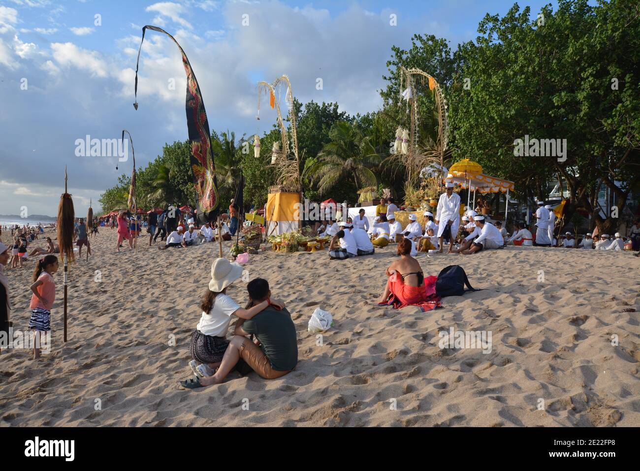 Bali, Indonesia - January 12, 2021: Locals and tourists gather at the ...