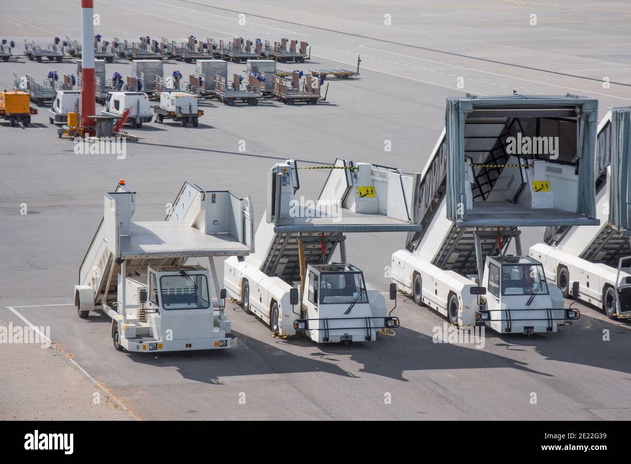 Passenger ladder stairs lined up in the parking lot airport Stock Photo ...