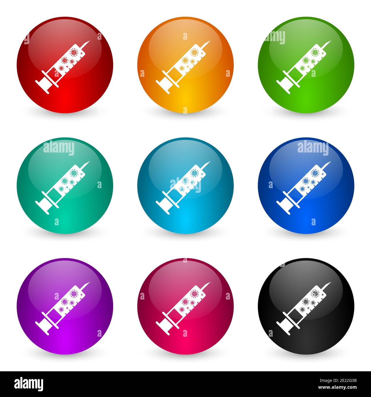 Vaccine, injection, syringe symbol icon set, colorful glossy 3d ...