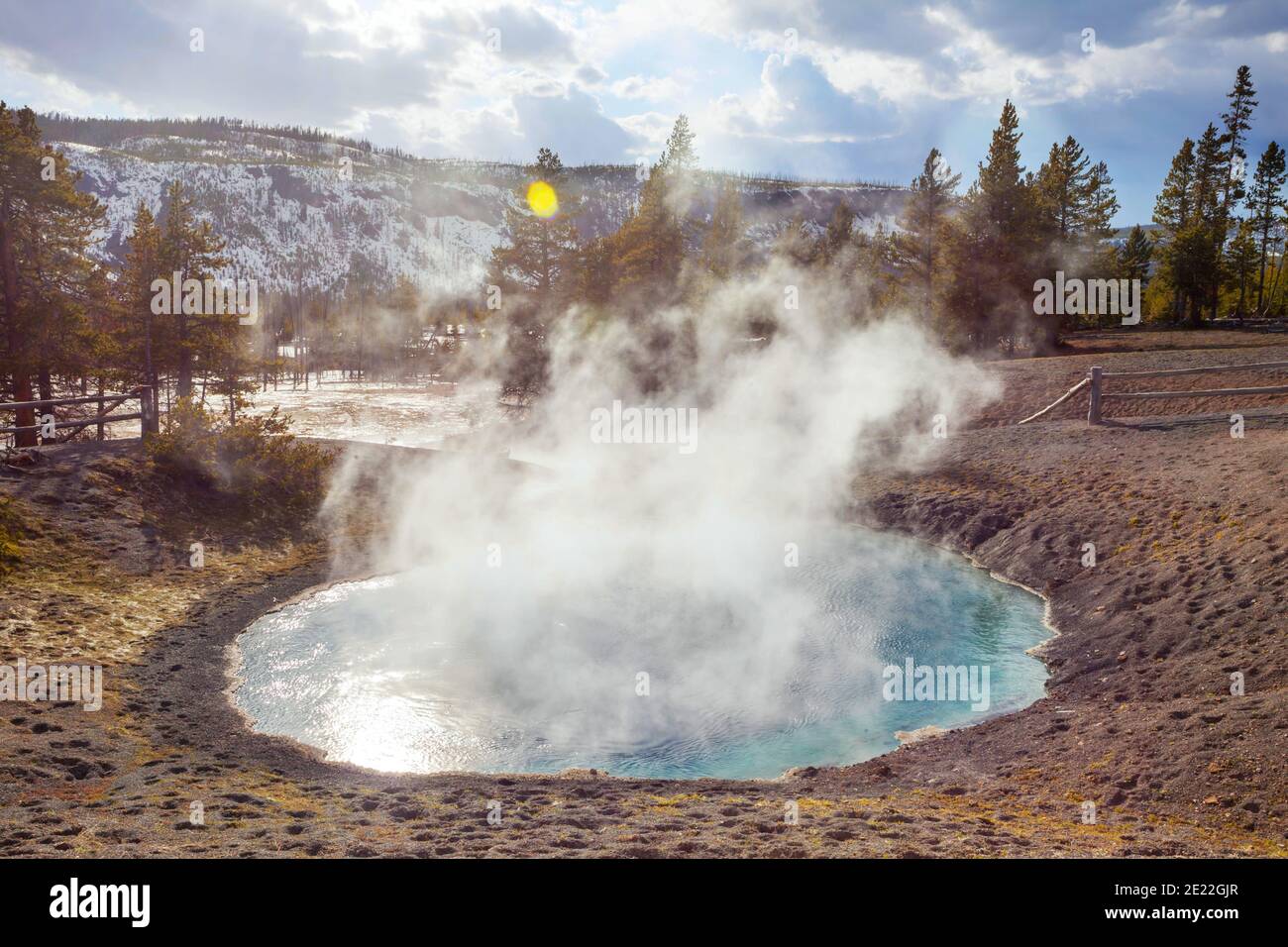 Inspiring natural background. Pools and geysers fields in Yellowstone ...
