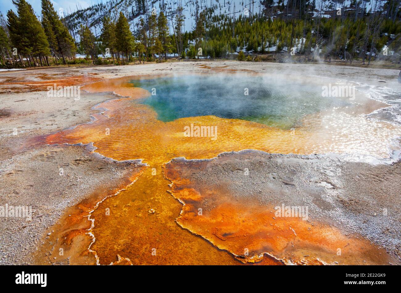 Inspiring natural background. Pools and geysers fields in Yellowstone ...