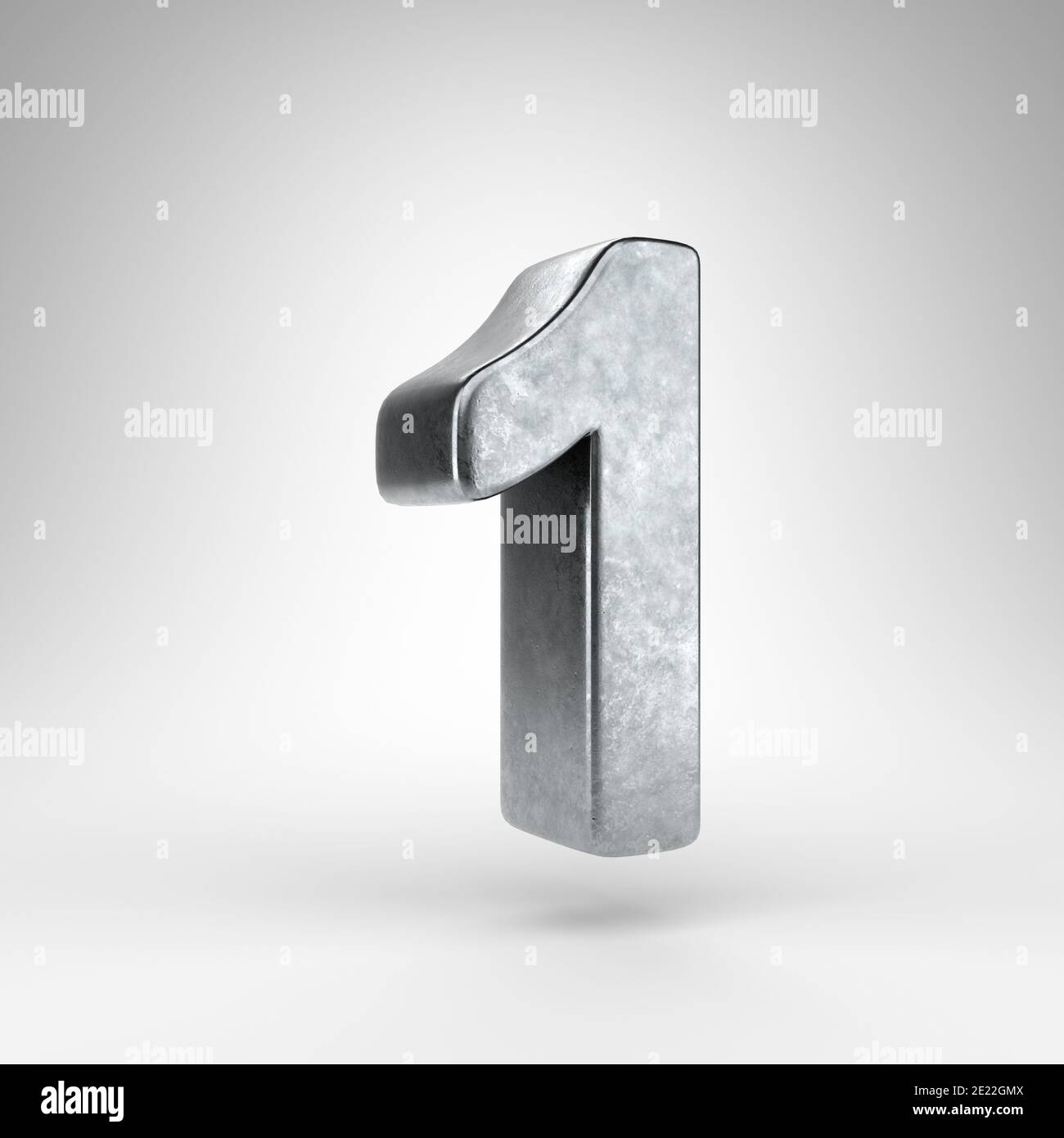 Number 1 on white background. Gun metal 3D rendered number with rough ...