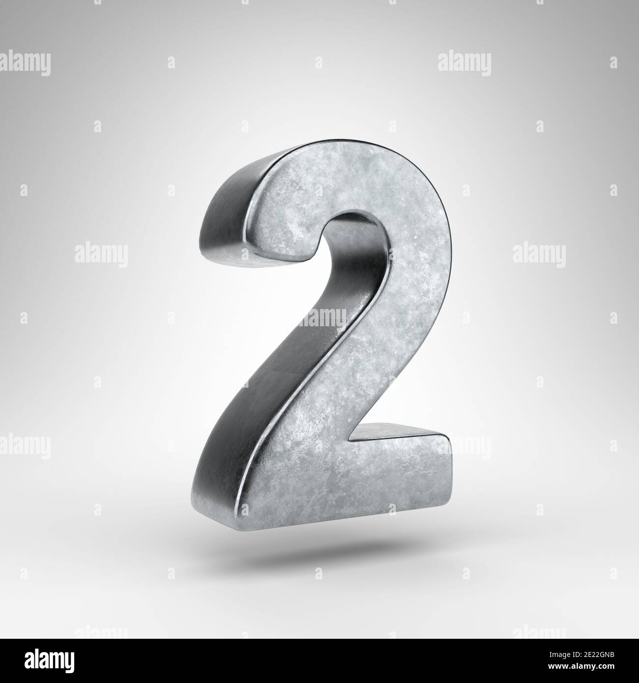 Number 2 on white background. Gun metal 3D rendered number with rough ...