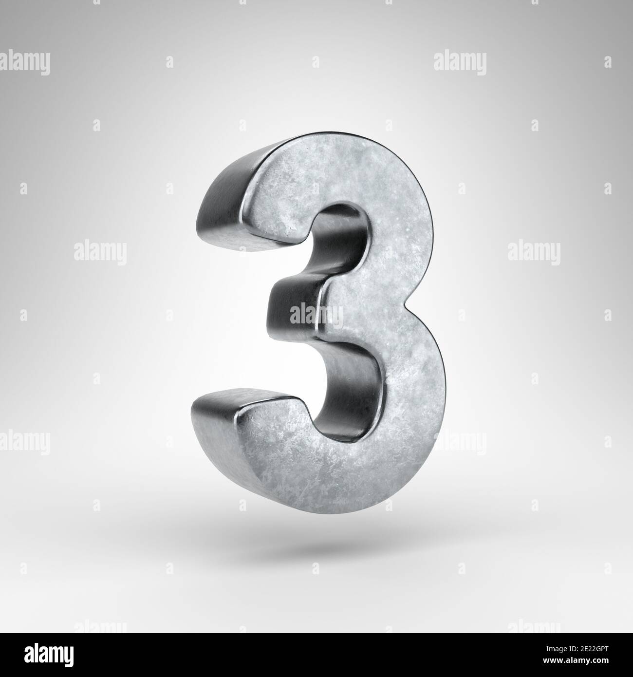 Number 3 on white background. Gun metal 3D rendered number with rough ...