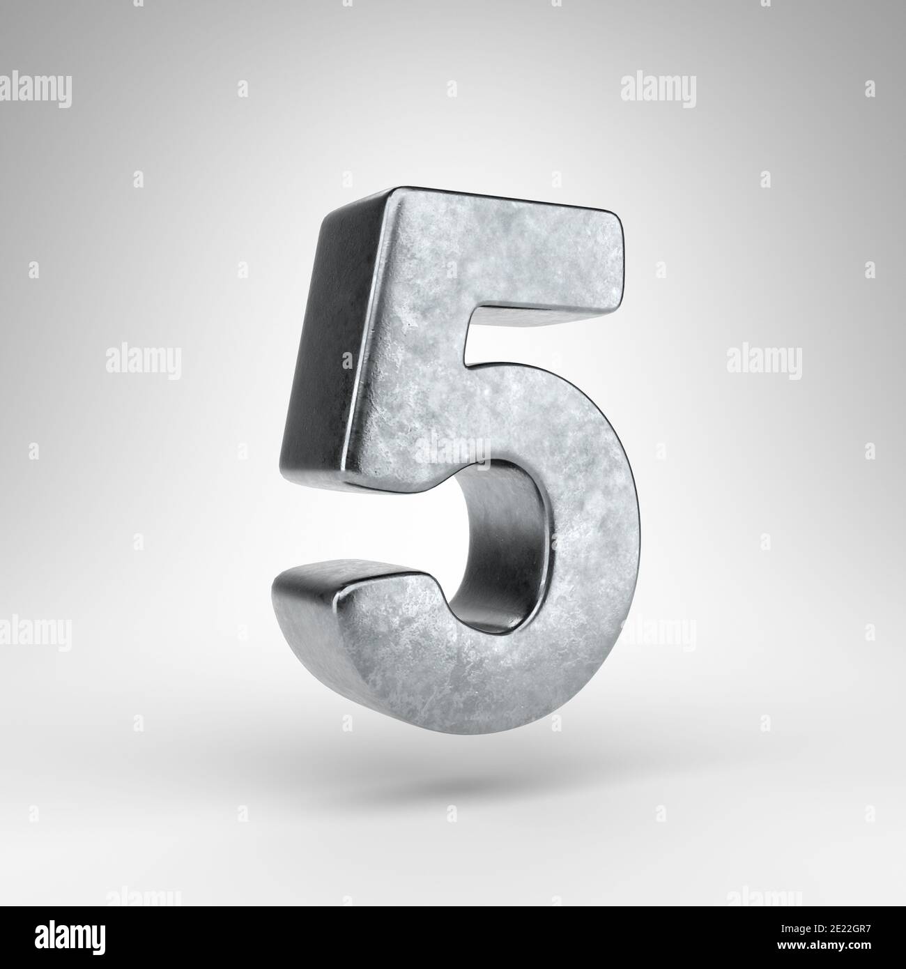 Number 5 on white background. Gun metal 3D rendered number with rough ...