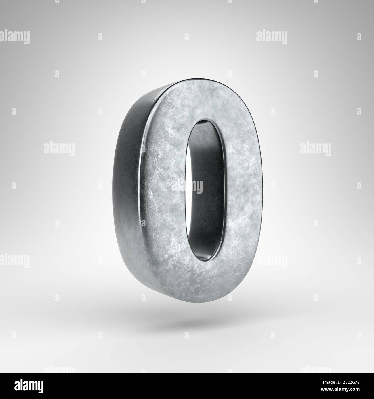 Number 0 on white background. Gun metal 3D rendered number with rough ...