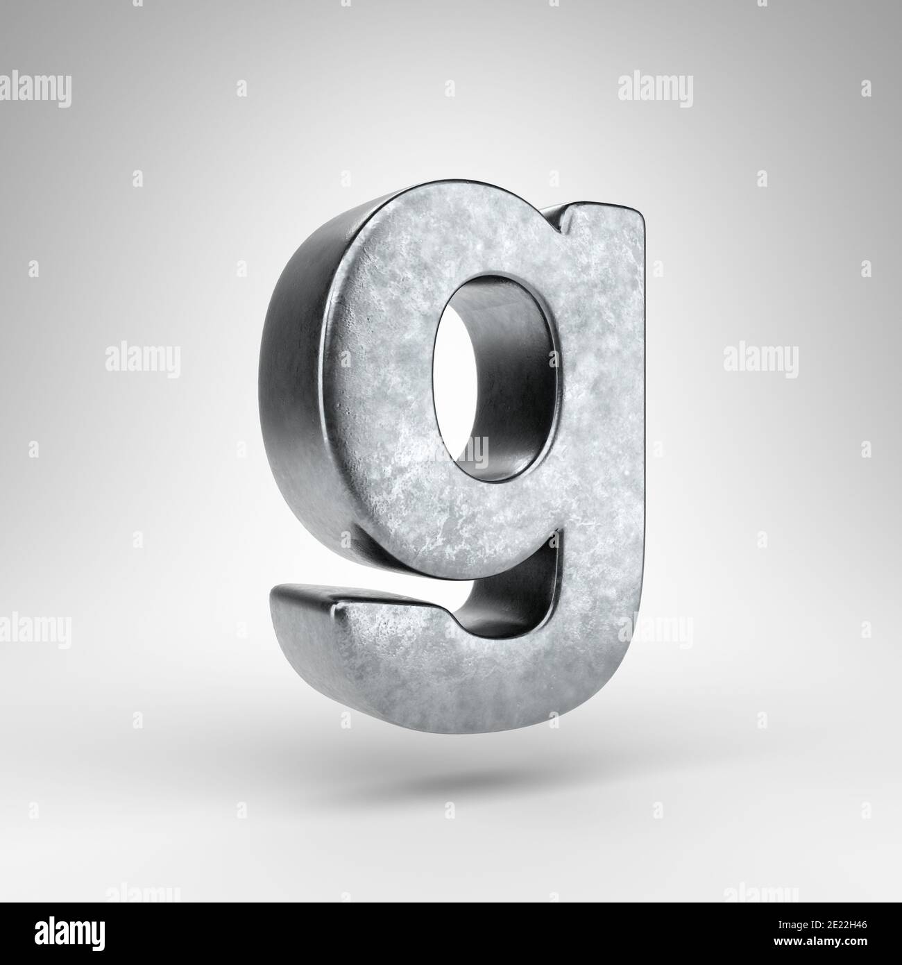 Letter G lowercase on white background. Gun metal 3D rendered font with ...