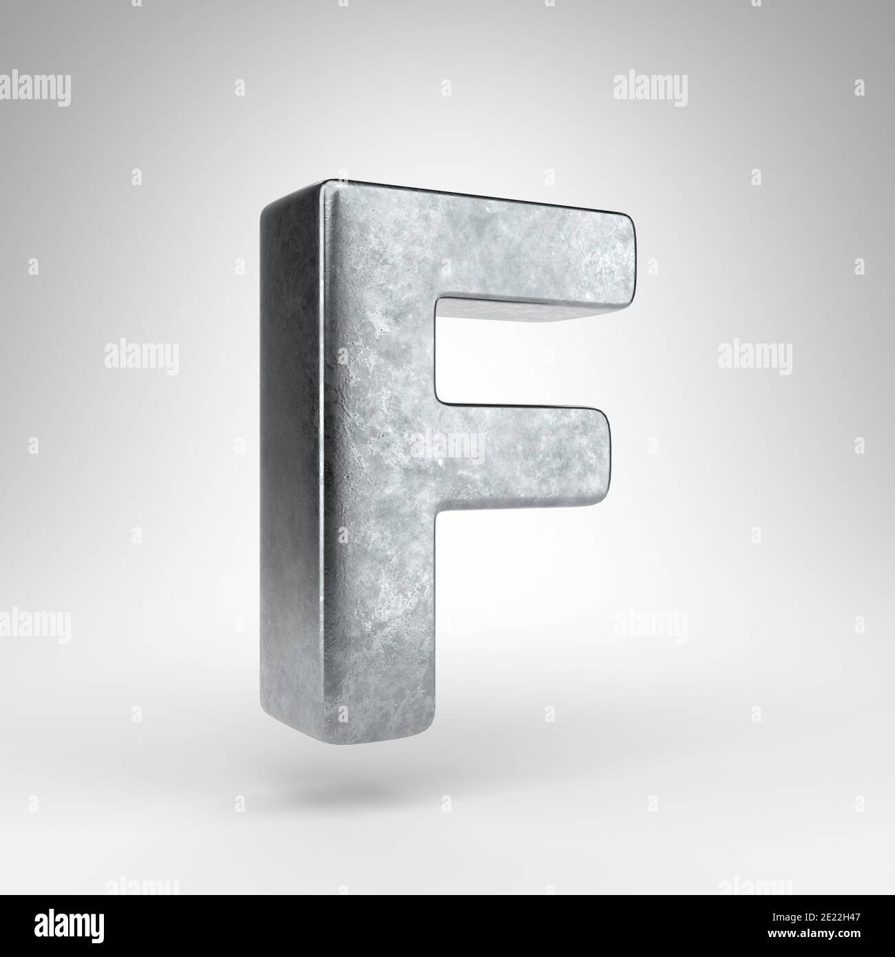 Letter F uppercase on white background. Gun metal 3D rendered font with ...