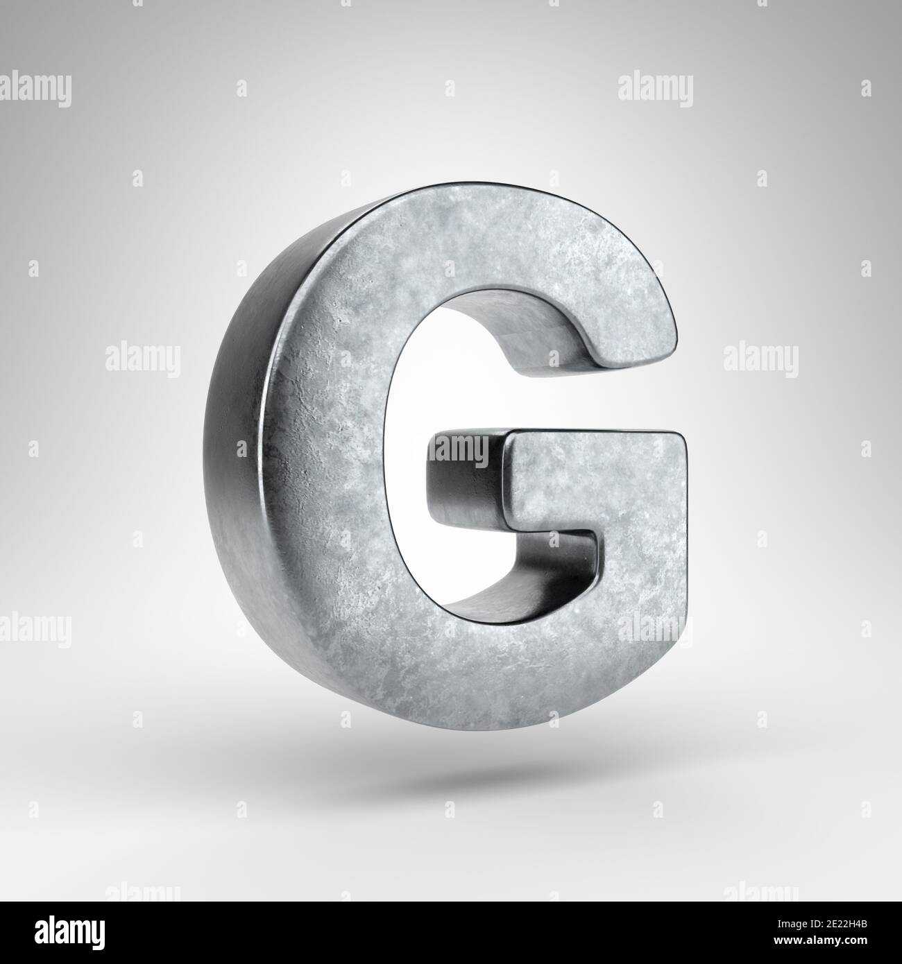 Letter G uppercase on white background. Gun metal 3D rendered font with ...