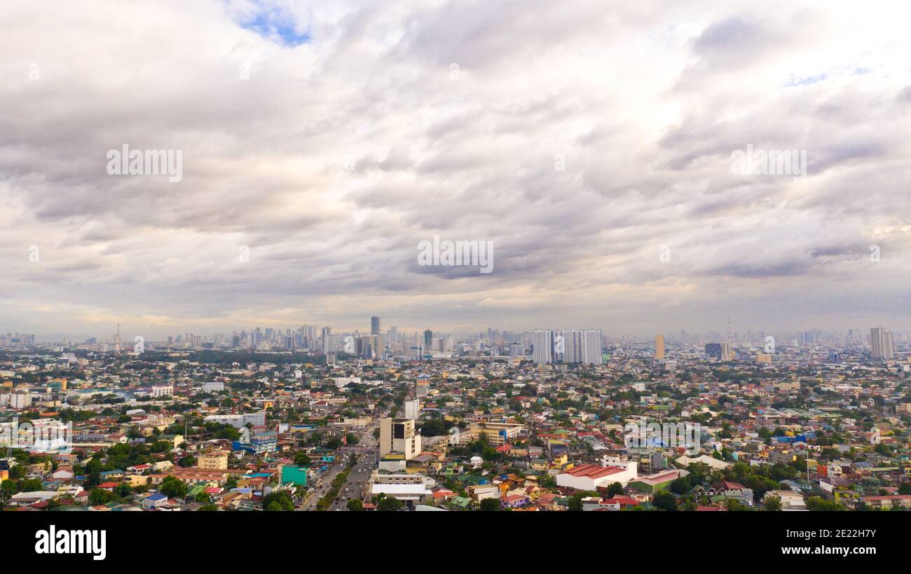Residential areas and streets of Manila, Philippines, top view. Roofs ...