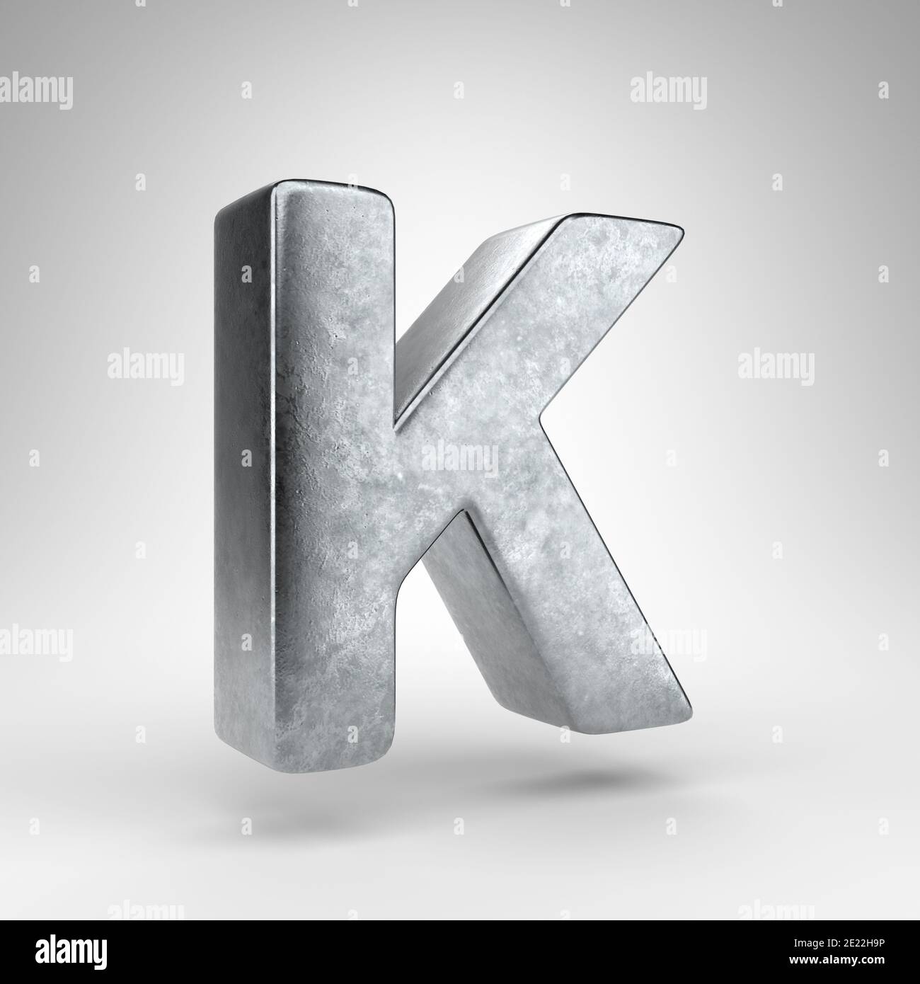 Letter K uppercase on white background. Gun metal 3D rendered font with ...