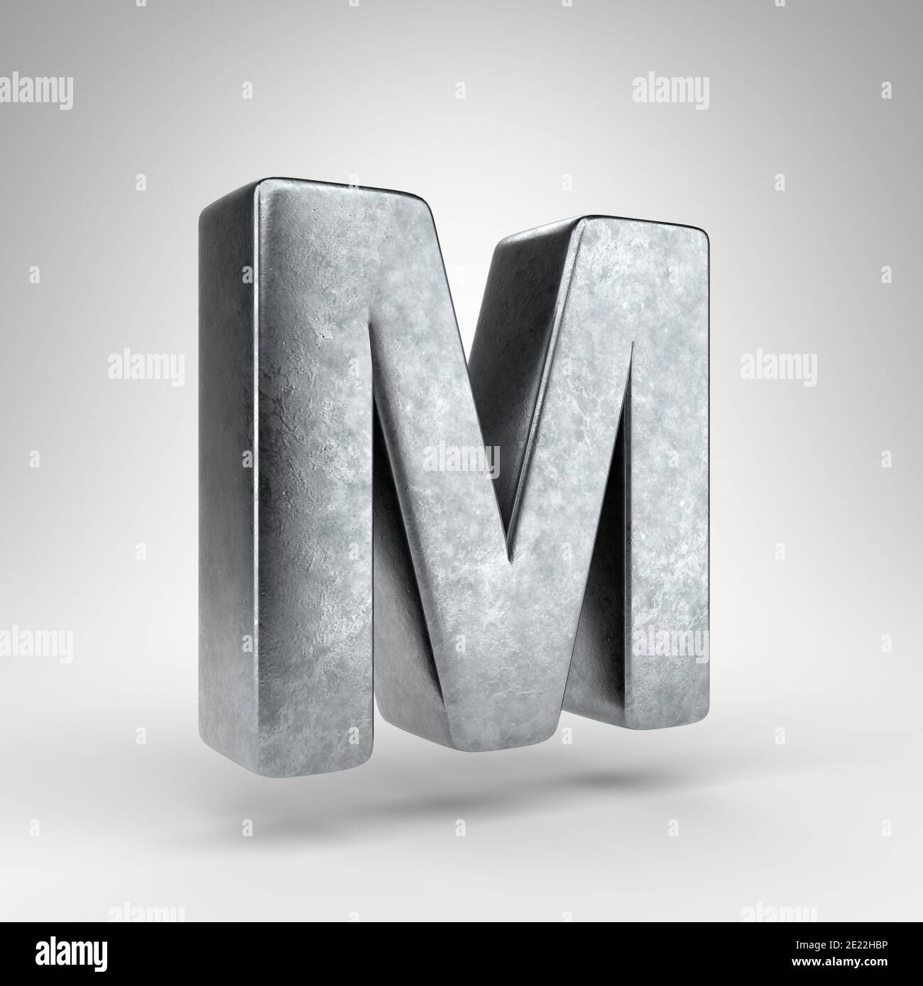 Letter M uppercase on white background. Gun metal 3D rendered font with ...