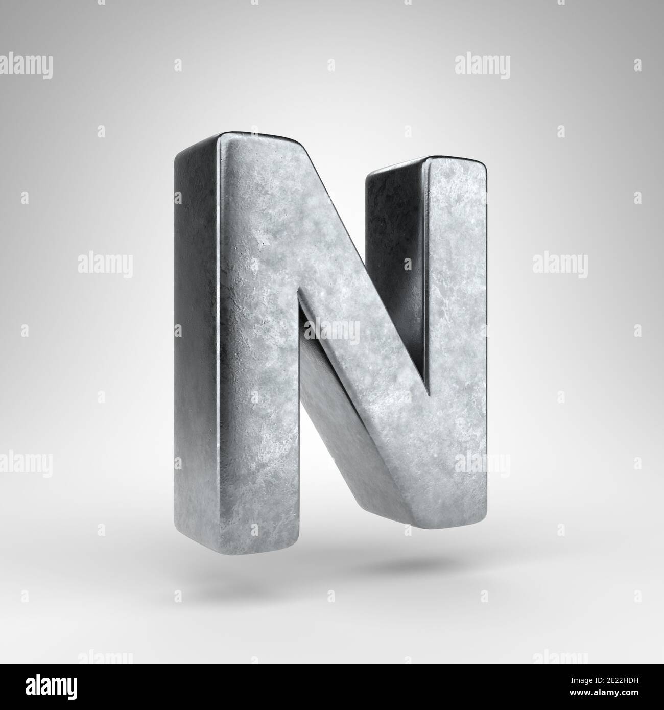 Letter N uppercase on white background. Gun metal 3D rendered font with ...