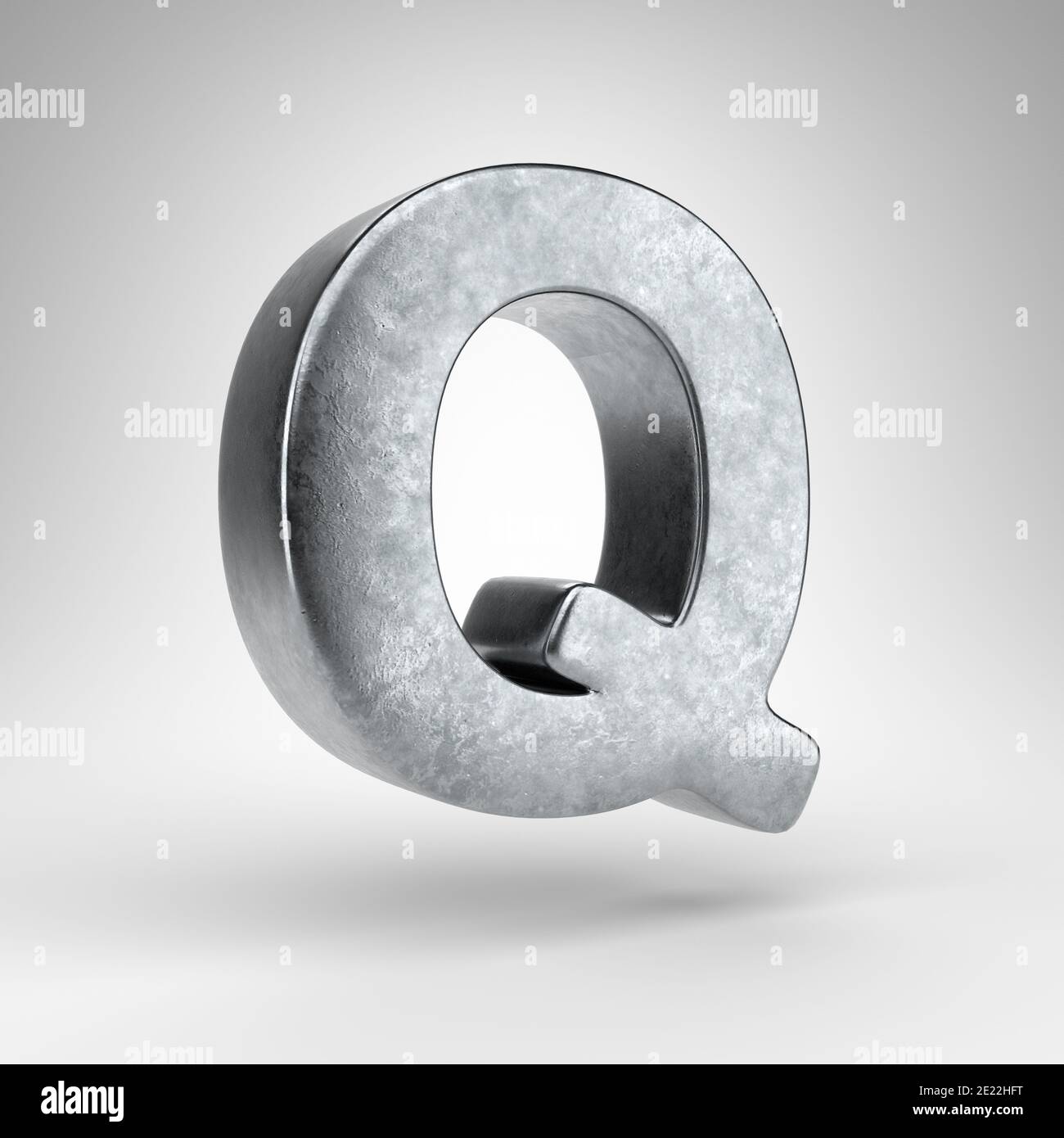 Letter Q uppercase on white background. Gun metal 3D rendered font with ...