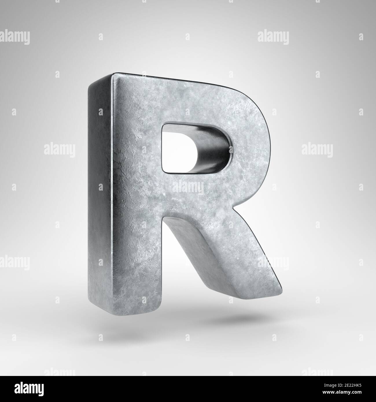 Letter R uppercase on white background. Gun metal 3D rendered font with ...