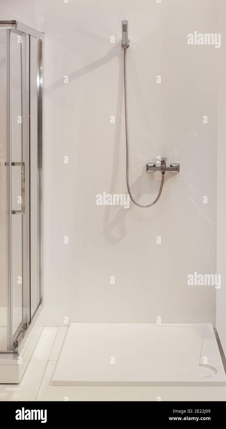 Clean White Open Shower in Minimal Style Bathroom Stock Photo - Alamy