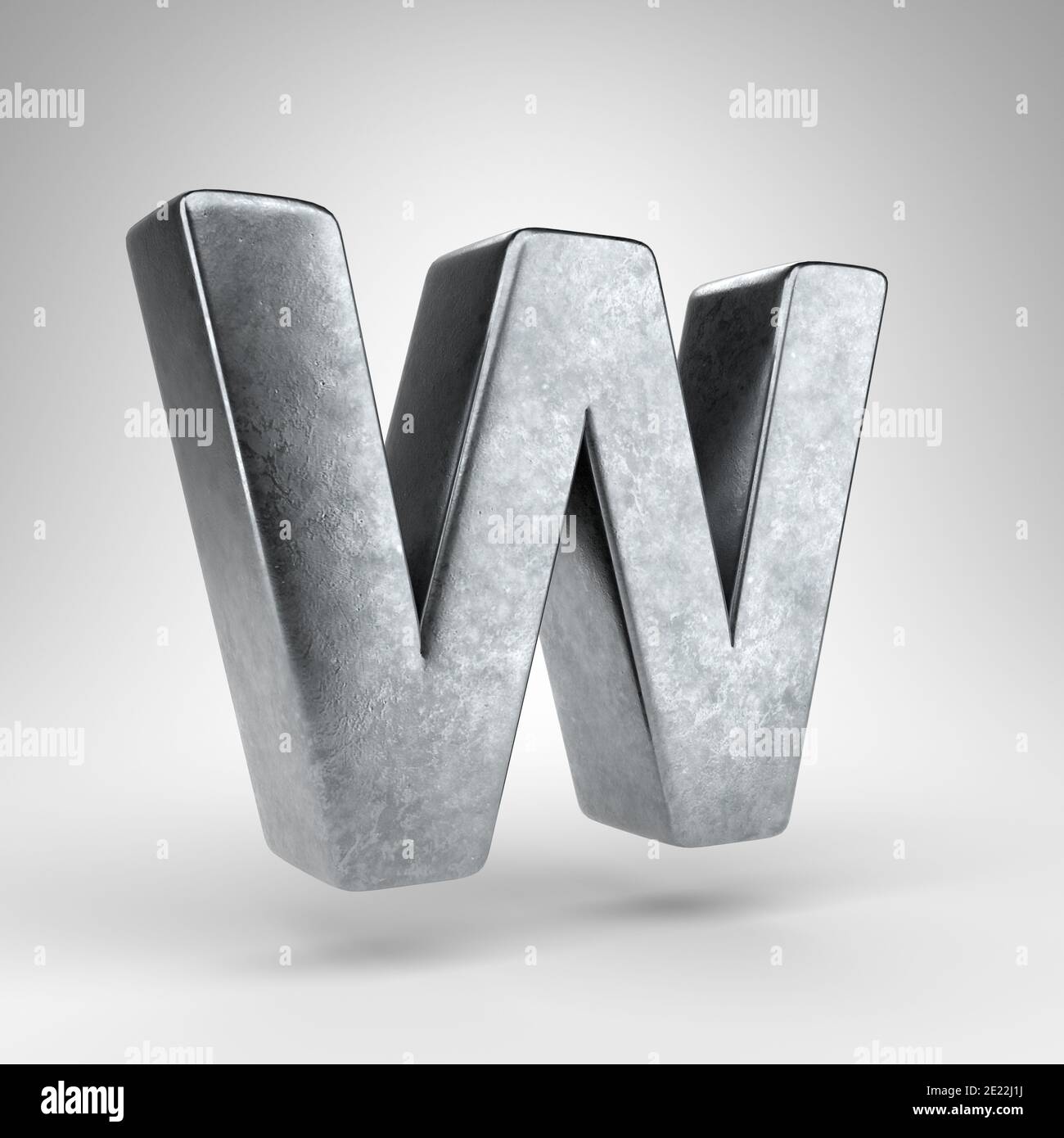 Letter W uppercase on white background. Gun metal 3D rendered font with ...