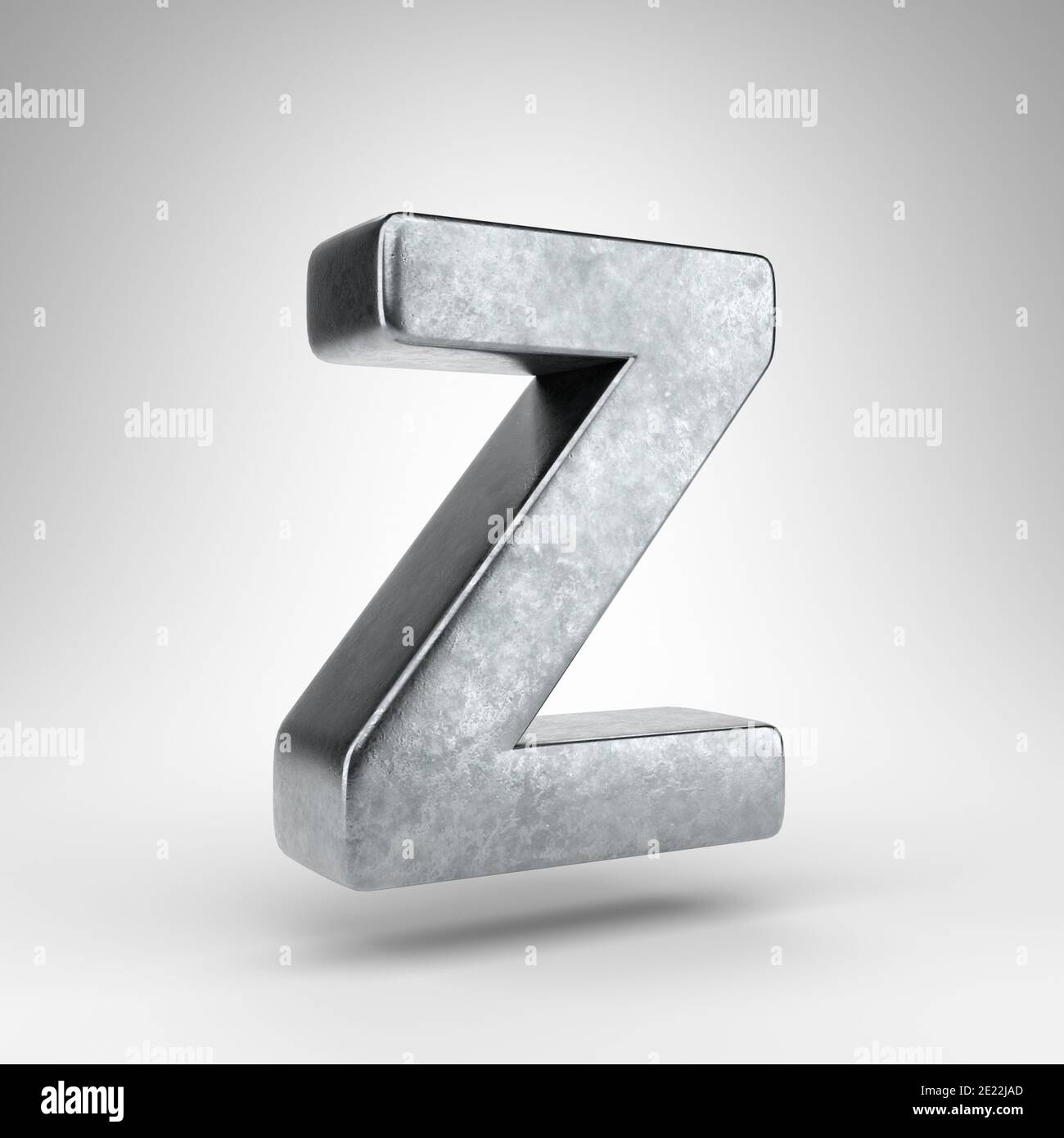 Letter Z uppercase on white background. Gun metal 3D rendered font with ...