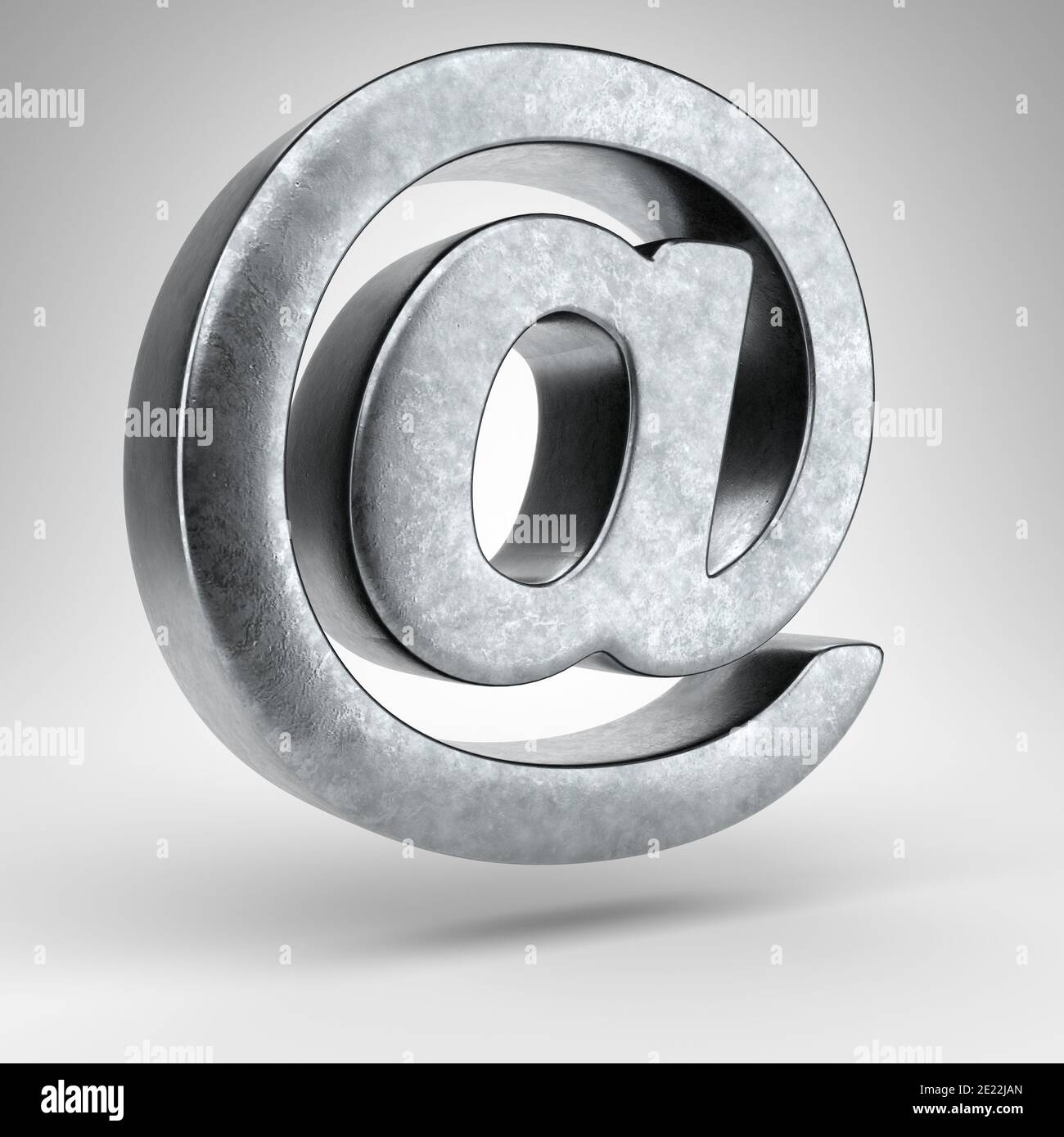 AT symbol on white background. Gun metal 3D rendered sign with rough ...