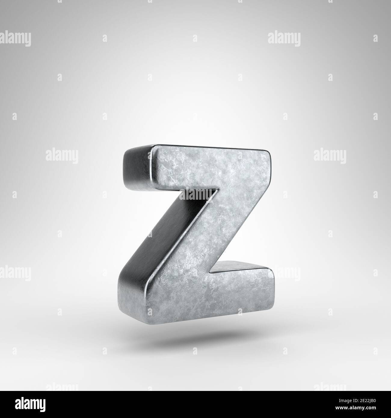 Letter Z lowercase on white background. Gun metal 3D rendered font with ...