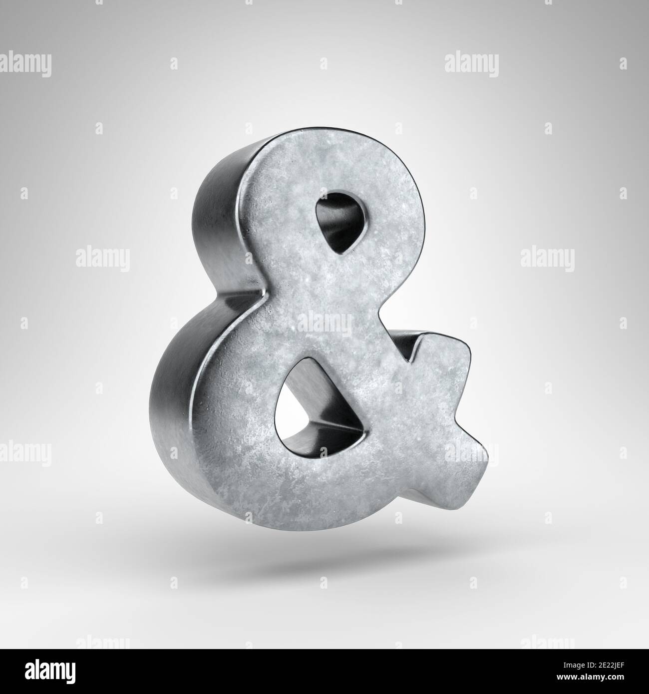 Ampersand symbol on white background. Gun metal 3D rendered sign with ...