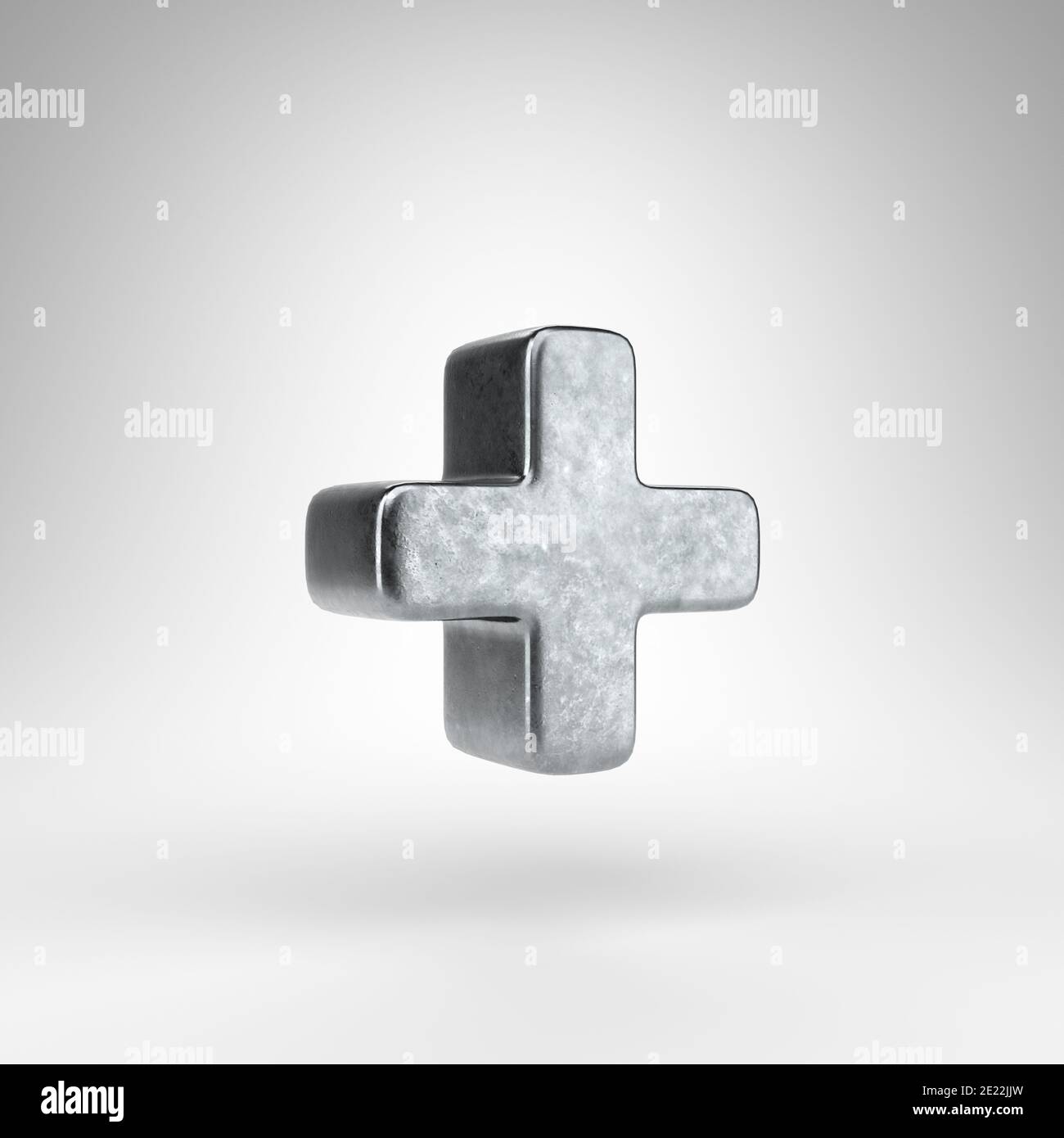 Plus symbol on white background. Gun metal 3D rendered sign with rough ...