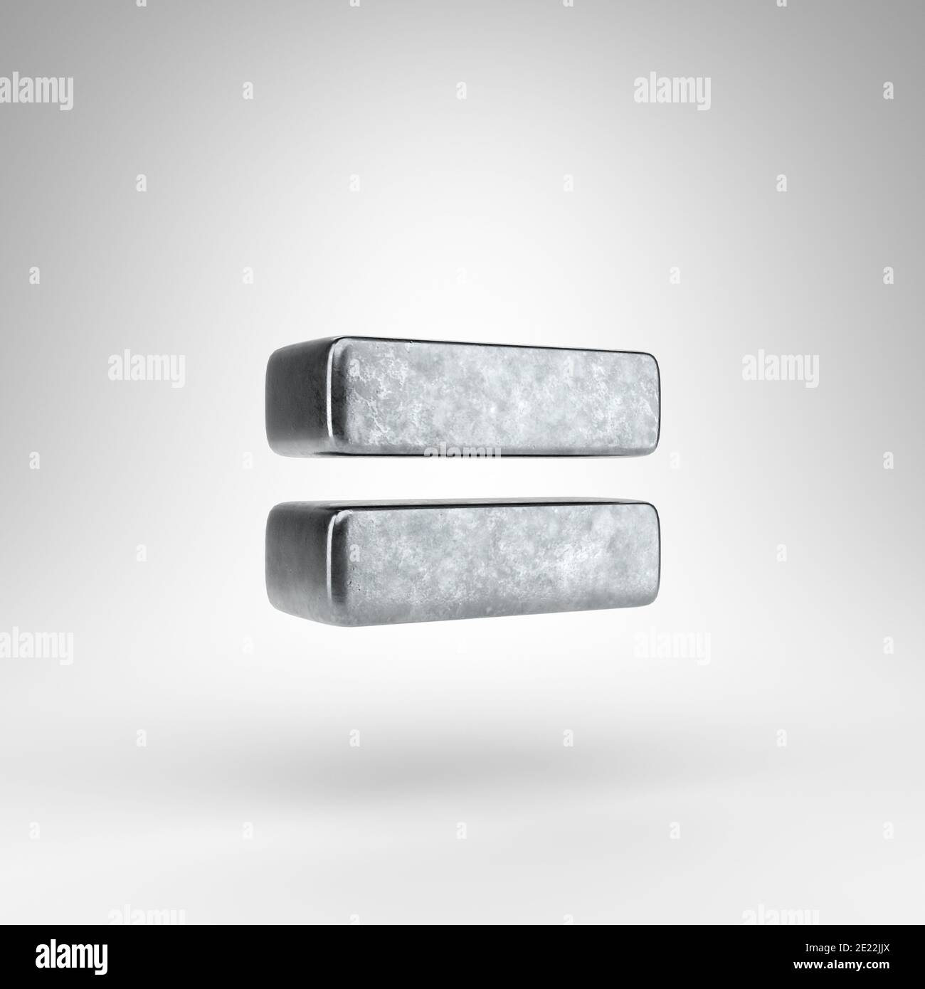 Equals symbol on white background. Gun metal 3D rendered sign with ...